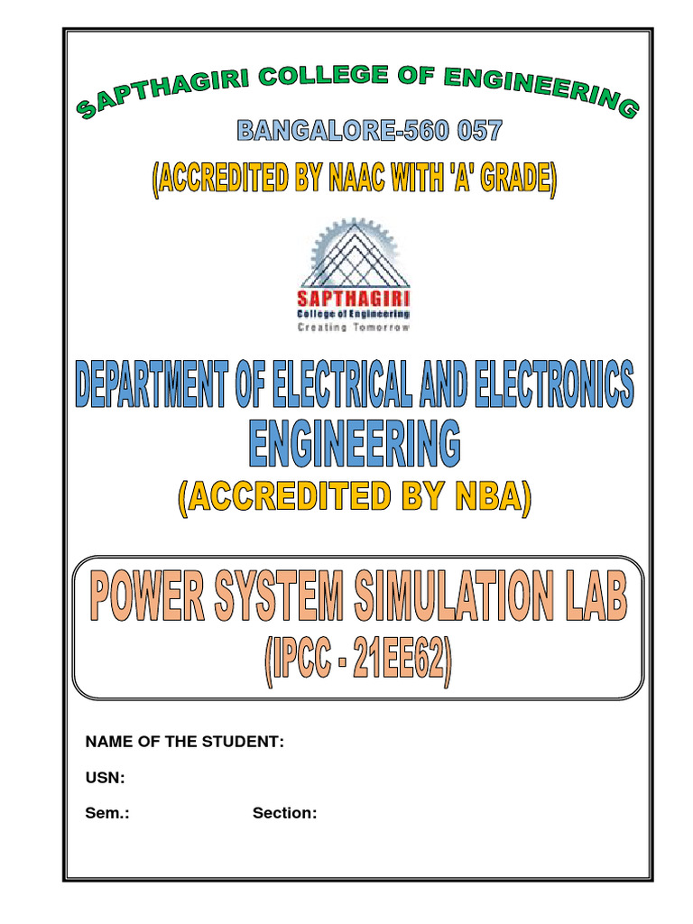 Lab Manual - PSS Lab (21EE62) | PDF | Electric Power Transmission | Engineering