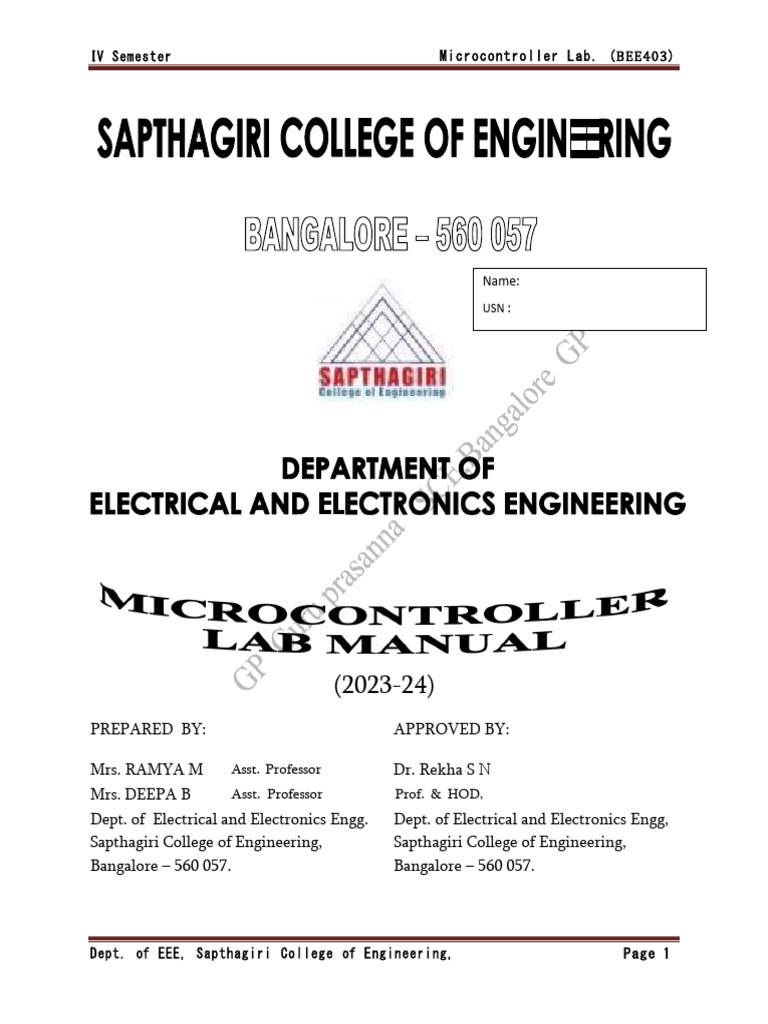 Microcontroller Lab Manual (BEE403) | PDF | Microcontroller | Computer ...