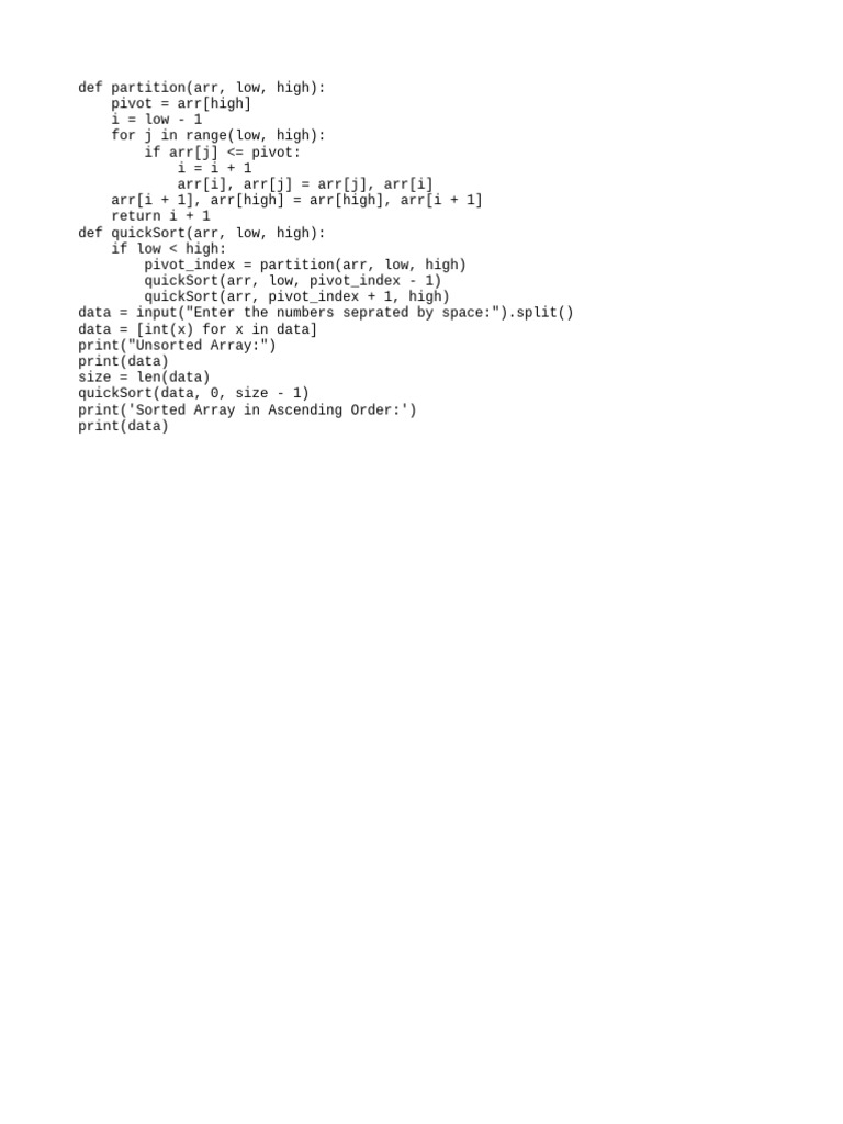 QuickSort Algorithm in Python | PDF