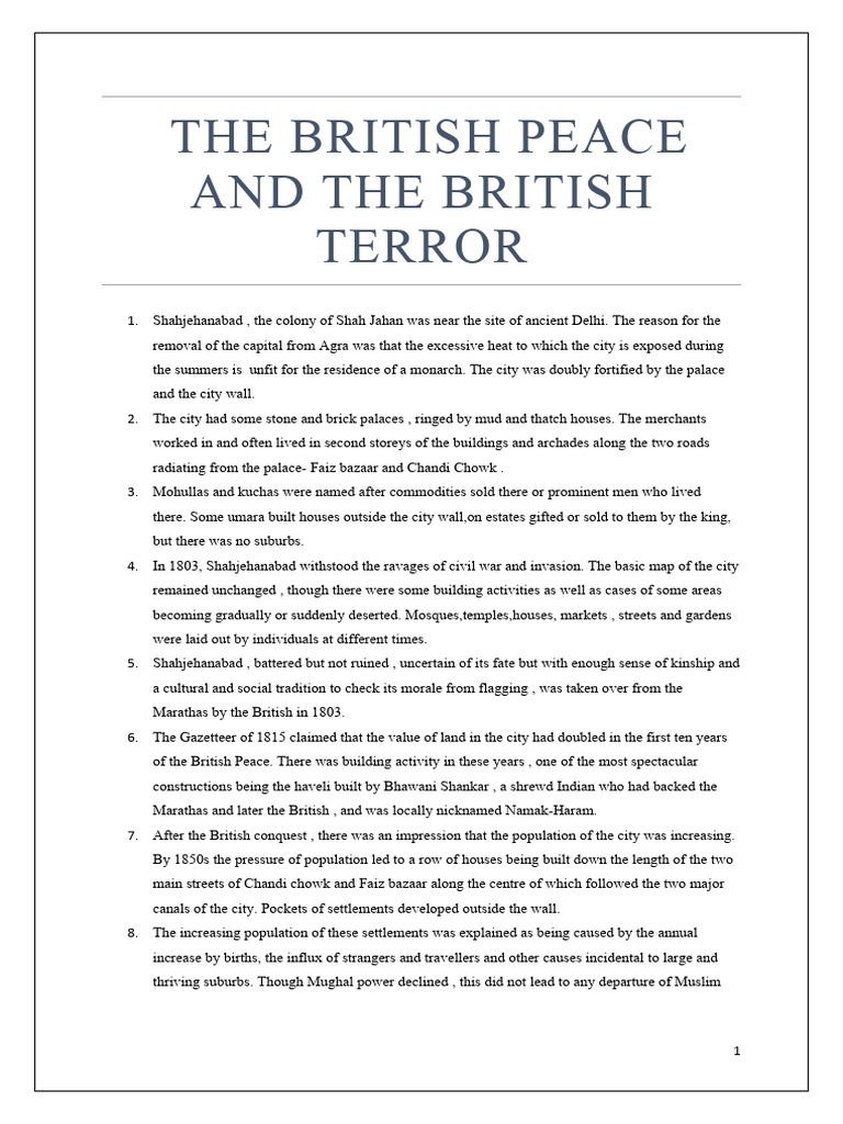 The British Peace and The British Terror | PDF | British Raj | Delhi