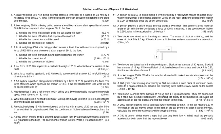 Friction and Forces Worksheet | PDF | Force | Friction