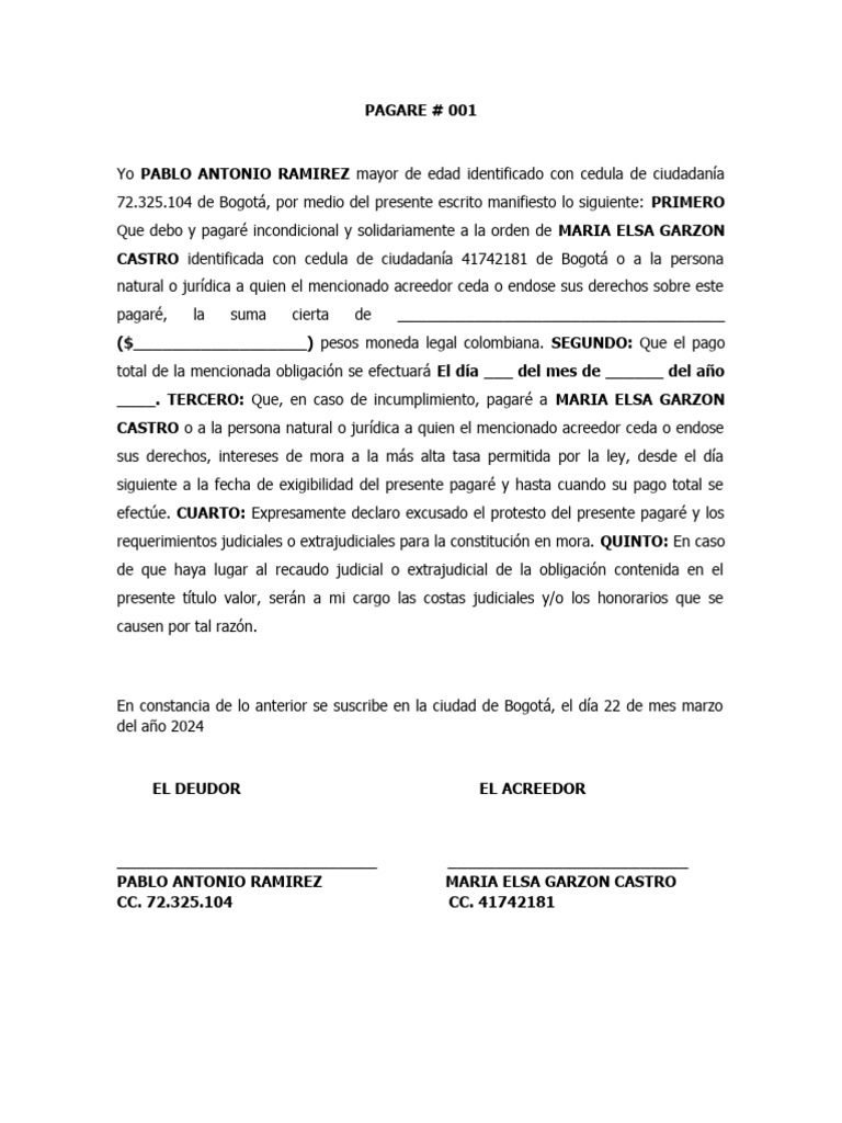 BORRADOR PAGARE PRESTAMO | PDF | Pagos