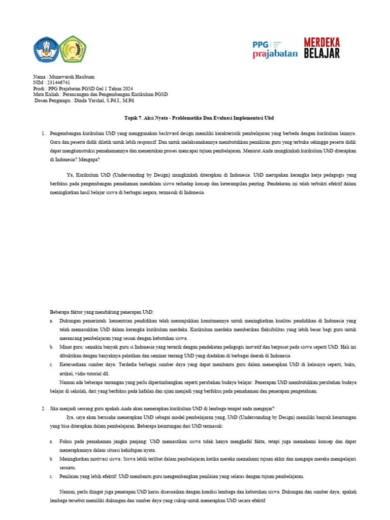 Implementasi Kurikulum UbD di Indonesia | PDF