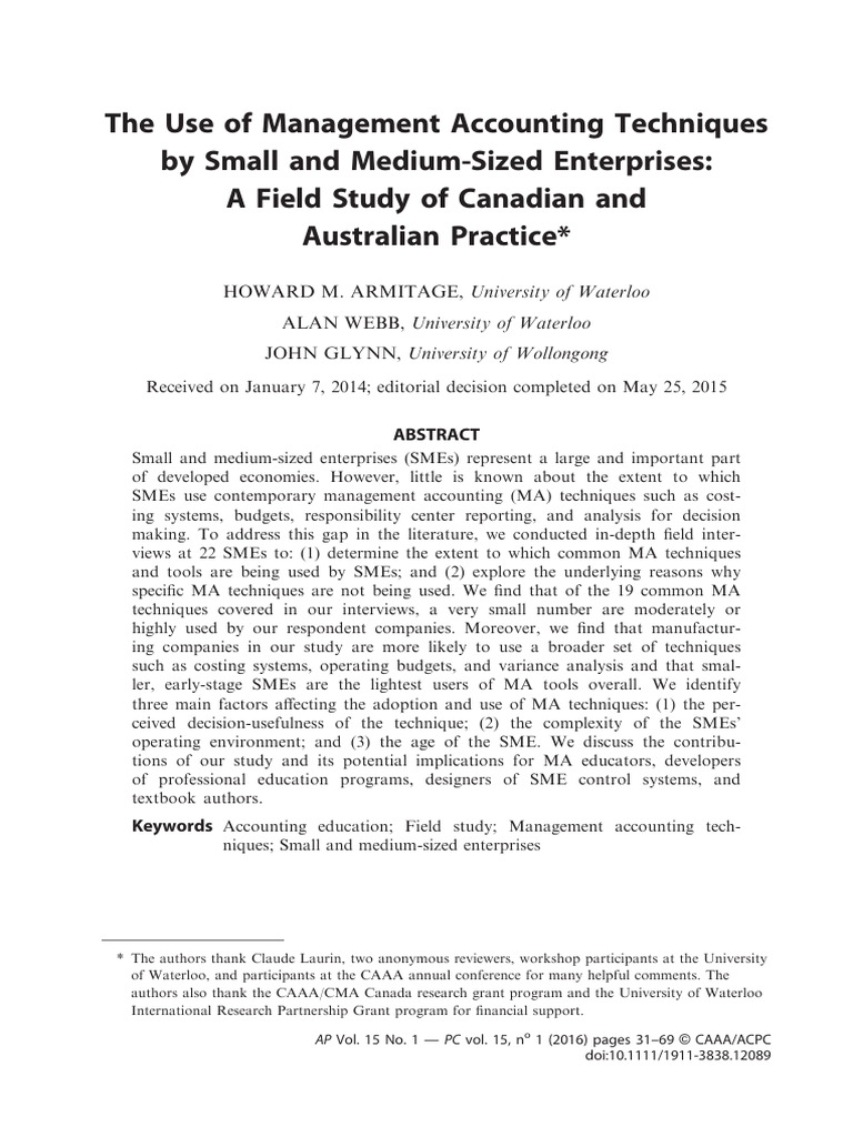 The Use of Management Accounting Techniques by Small and Medium-Sized ...