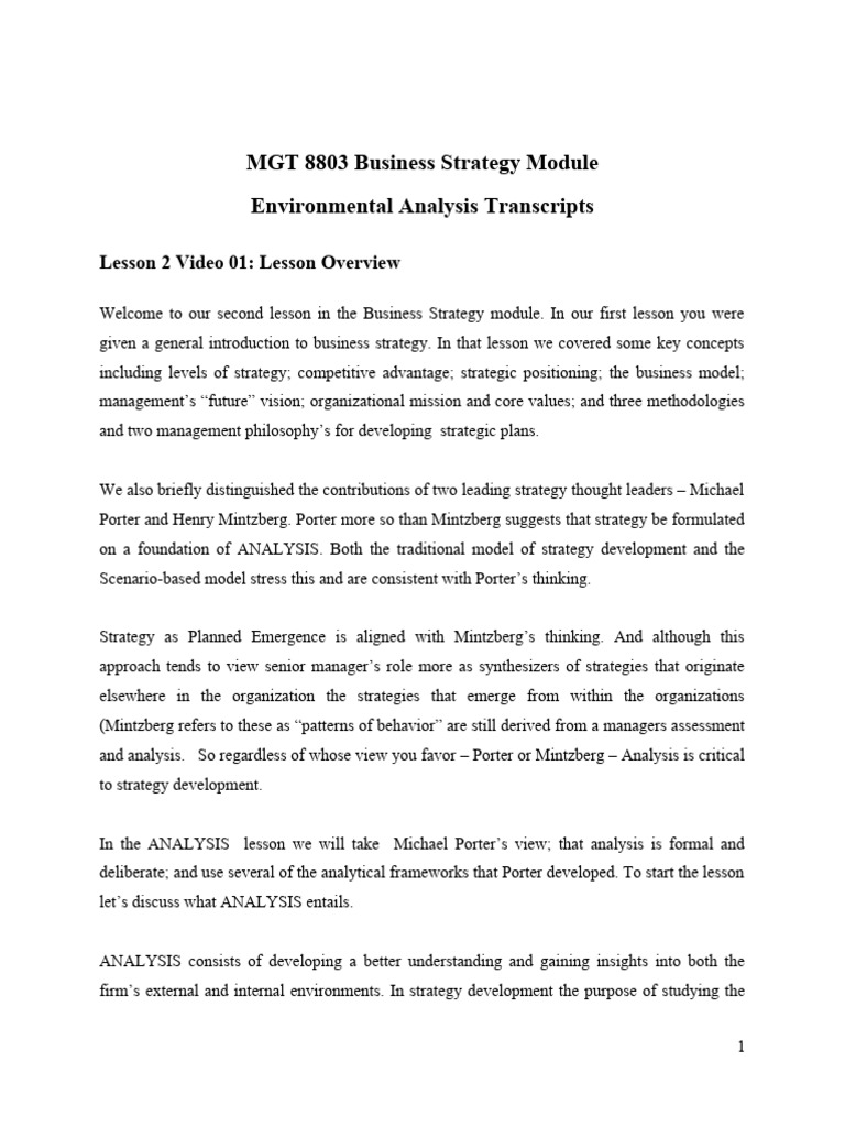 Week 15 Business Strategy Video Scripts | PDF | Strategic Management ...