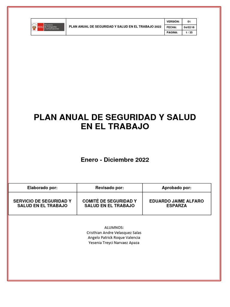 Plan Anual de Seguridad y Salud en el Trabajo | PDF | Seguridad y salud ocupacional | Business