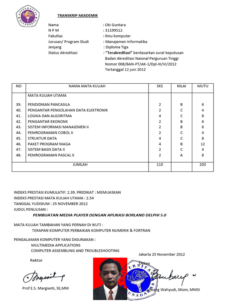 TRANSKRIP AKADEMIK Oki Gintara | PDF