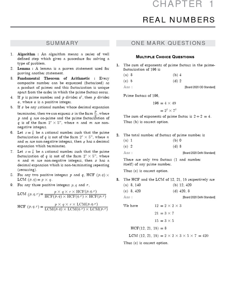 Real Number PYq | PDF | Factorization | Numbers