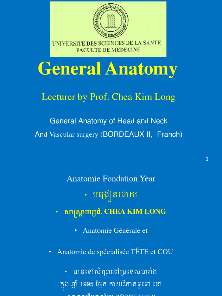 A-1a - Leçon Anatomie F. Y. Prof. Chea Kim Long | PDF