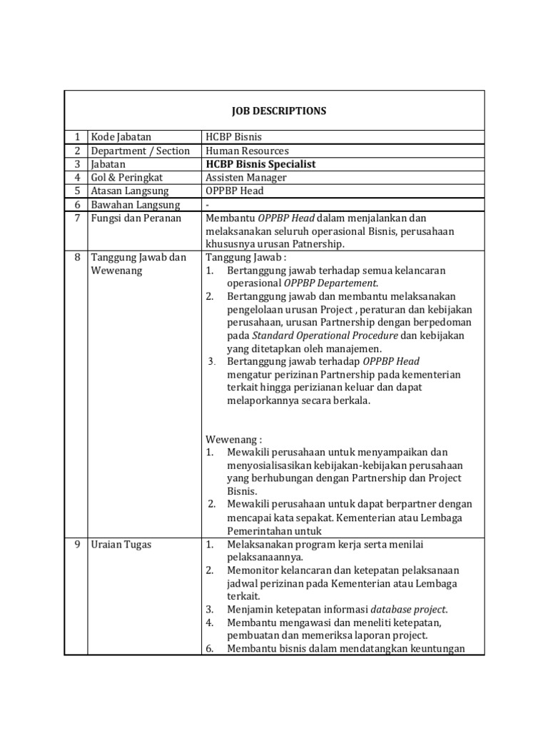 Tugas HCBP Bisnis Specialist | PDF