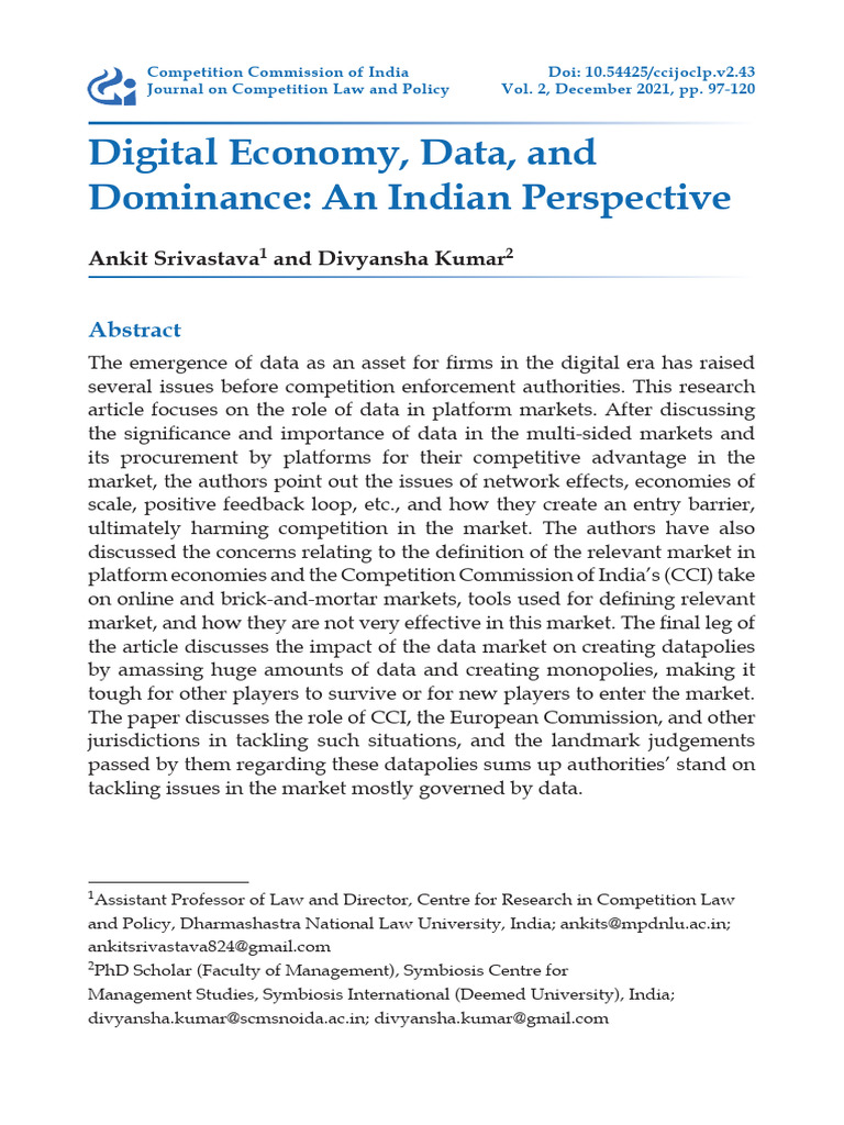 Digital Economy, Data, and Dominance: An Indian Perspective: Ankit Srivastava and Divyansha ...