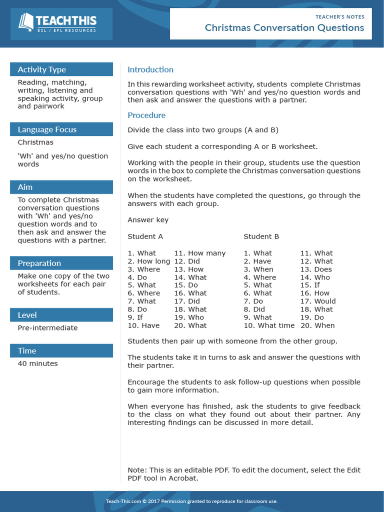 Christmas Conversation Questions Activity | PDF | Christmas | Question