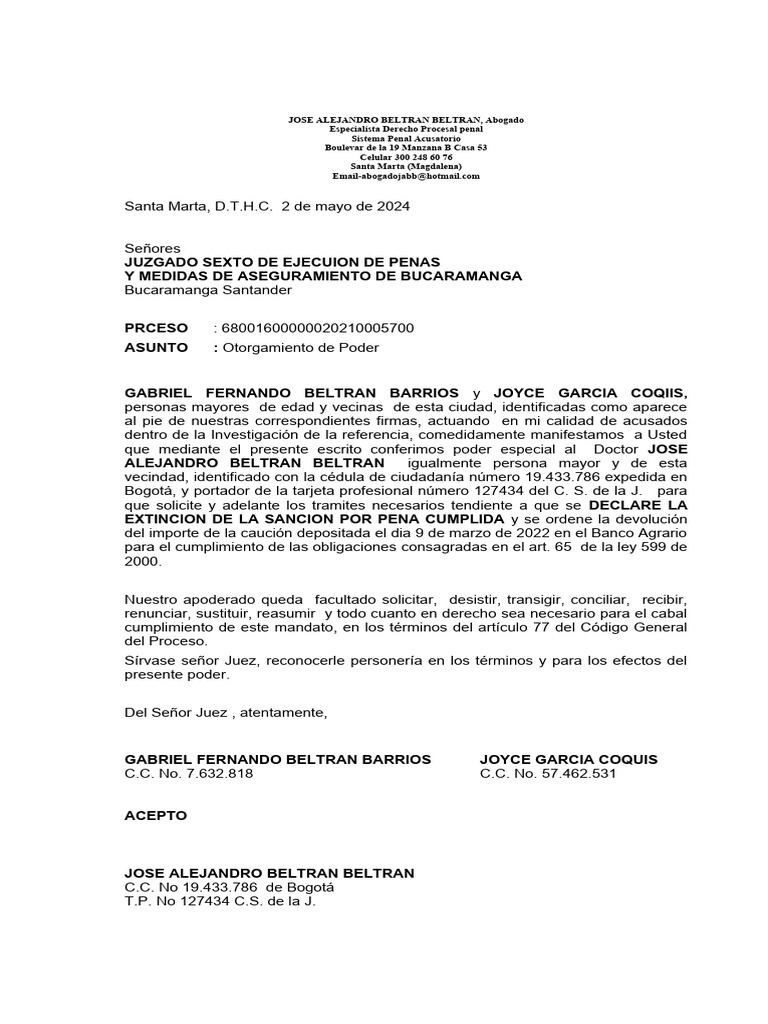 Poder - Juzgado de Ejecucion de Penas y Medidas de Seguridad | PDF