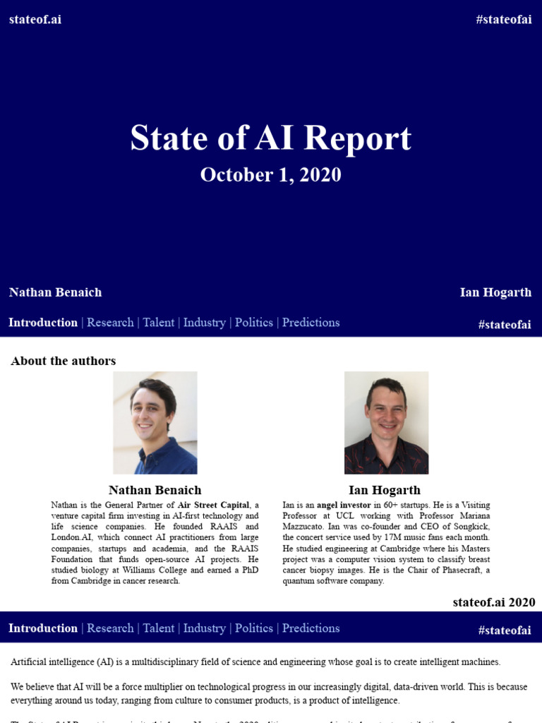 State of AI Report 2020 - OnLINE | PDF | Machine Learning | Deep Learning