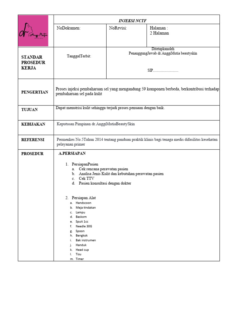 Prosedur Injeksi NCTF untuk Kulit | PDF