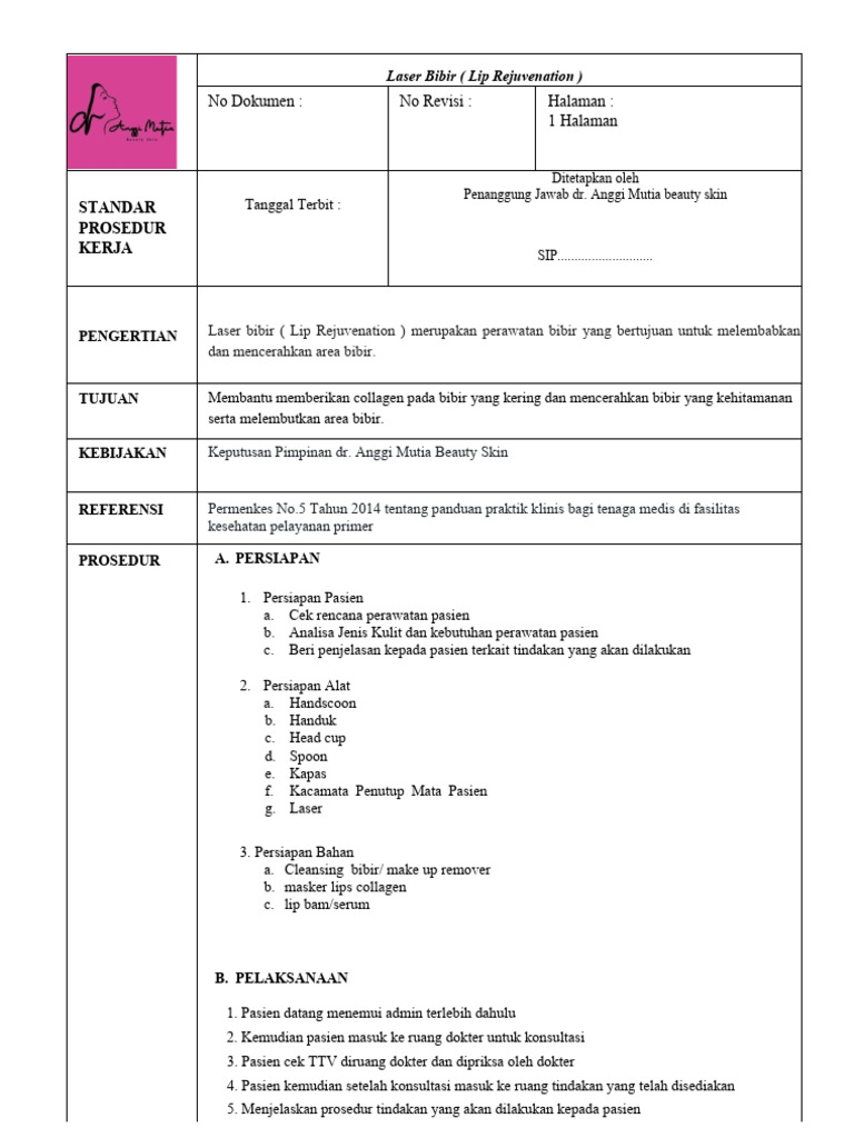 Sop Laser Bibir | PDF
