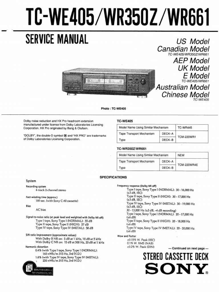 Sony Tc-We405 Wr350z Wr661 SM | PDF