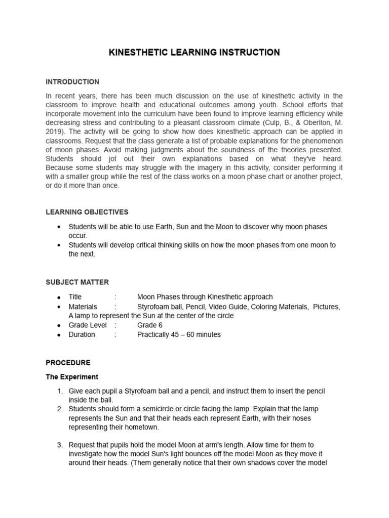 KINESTHETIC-LEARNING-INSTRUCTION | PDF | Moon | Astronomy