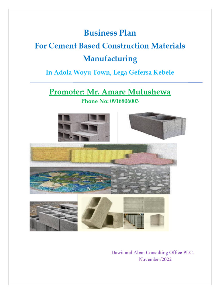 HCB Manufacturing Business Plan in Ethiopia | PDF | Cement | Concrete