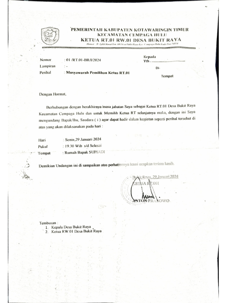 Contoh Surat Undangan Pemilihan Ketua RT | PDF