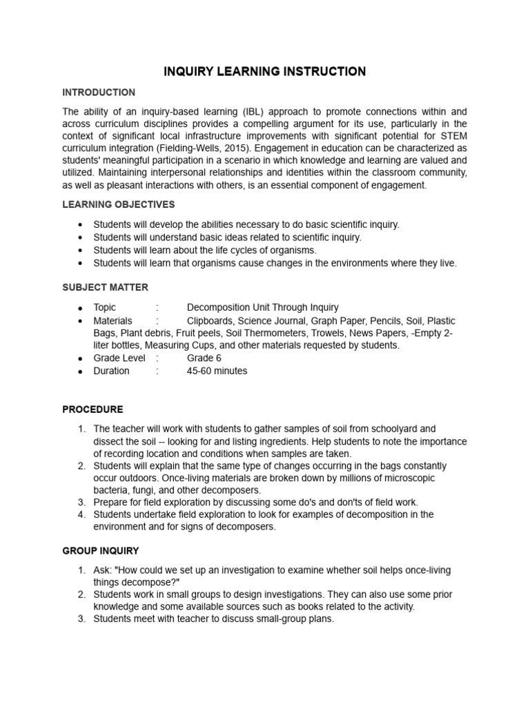 Inquiry Based Learning | Download Free PDF | Inquiry Based Learning | Decomposition