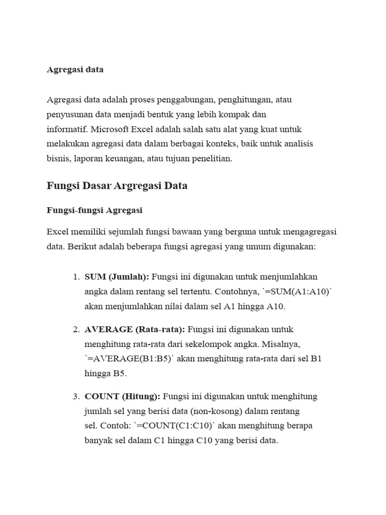 Fungsi Agregasi Data di Excel | PDF
