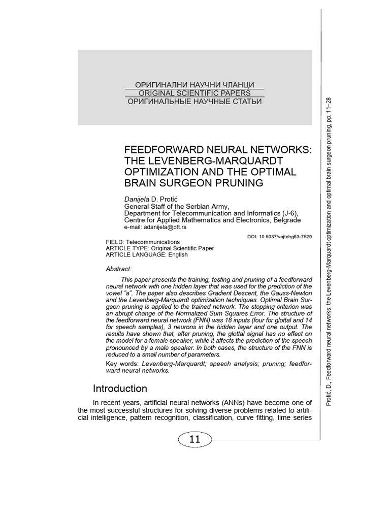 The Levenberg Marquardt Optimization and The Optimal Brain Surgeon Pruning | Download Free PDF ...