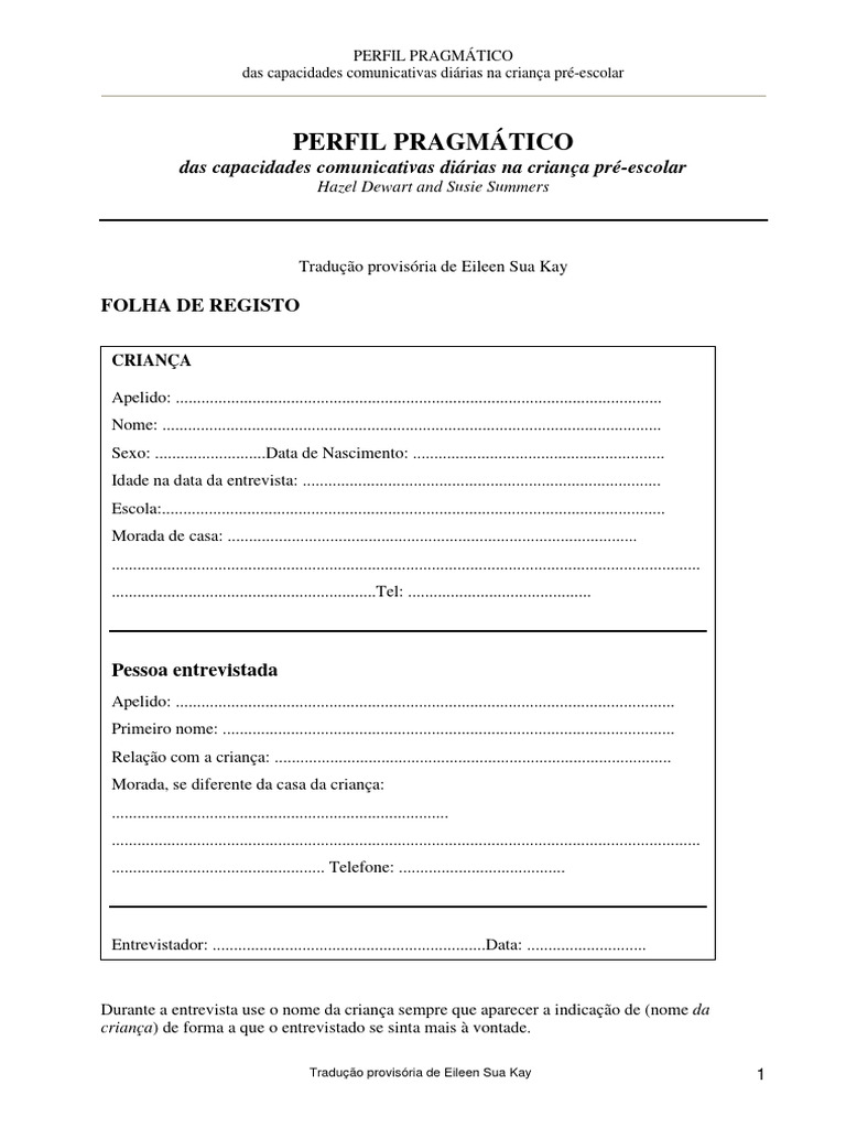 Perfil Pragmático - Pré-Escolar | PDF | Comunicação | Pré-escola