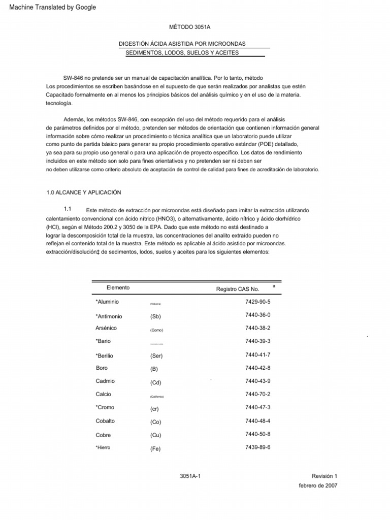 Method 3051a Microwave Assisted Acid Digestion of Sediments, Sludges ...