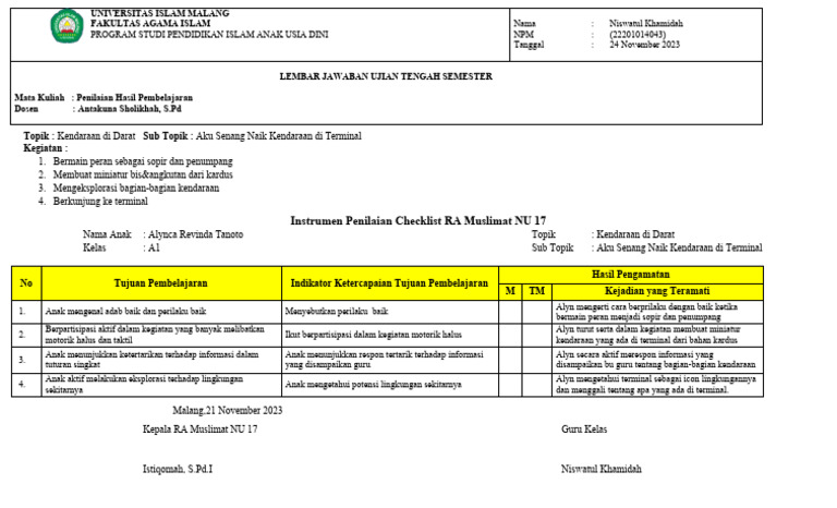 1. UTS PENILAIAN CHECKLIST | PDF