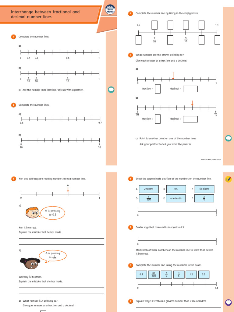 Y7 Autumn Block 5 WO3 Interchange Between Fractional and Decimal Number Lines 2019 | PDF ...