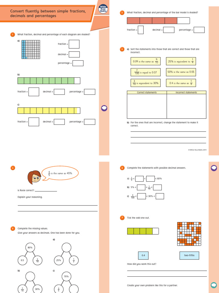 Y7 Autumn Block 5 WO8 Convert Fluently Between Simple Fractions ...