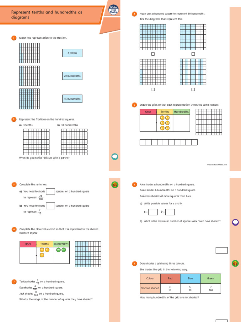 Representing Tenths and Hundredths Grids | PDF | Mathematics | Arithmetic