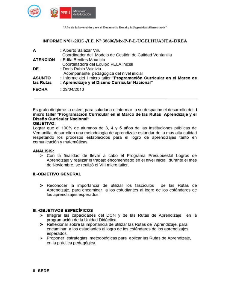 271713132 Modelo de Informe Doc | PDF | Enseñando | Aprendizaje