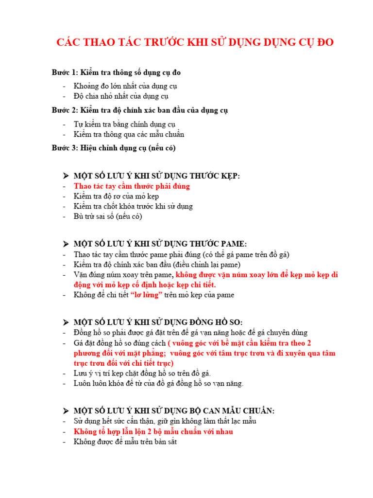Các Thao Tác Trư C Khi S D NG D NG C Đo | PDF