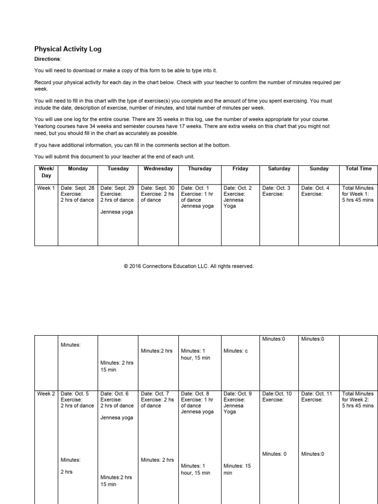 Physical Activity Log | PDF