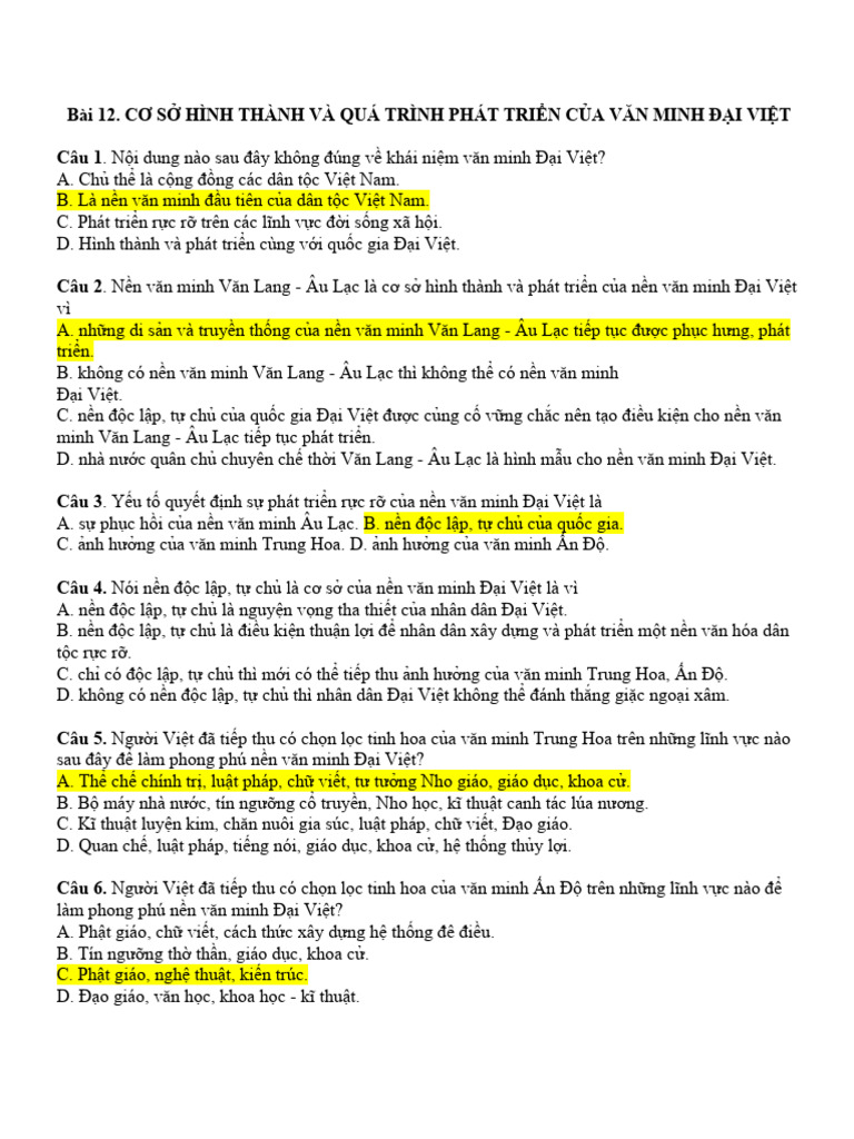 Đề cương sử HK2 | PDF