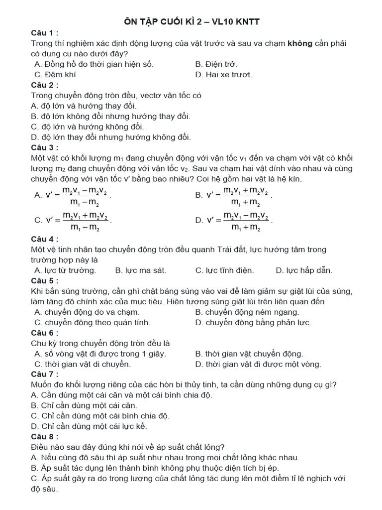 ÔN TẬP CUỐI KÌ 2 VL10 KNTT | PDF