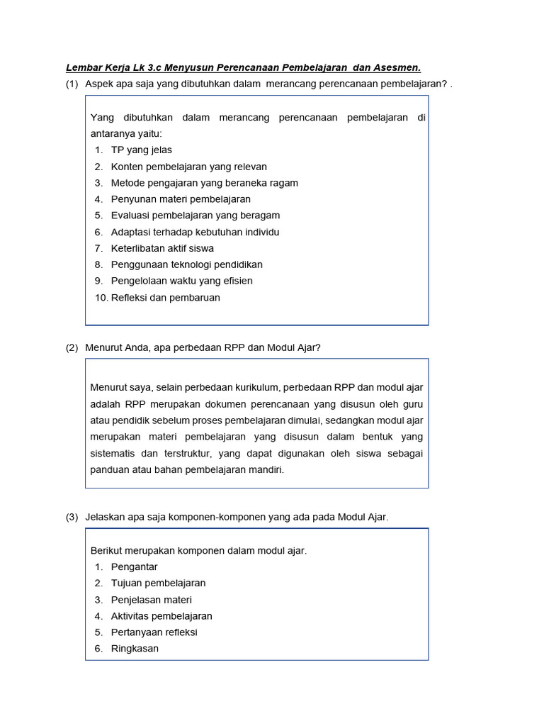 Lembar Kerja LK 3.c Menyusun Perencanaan Pembelajaran Dan Asesmen | PDF