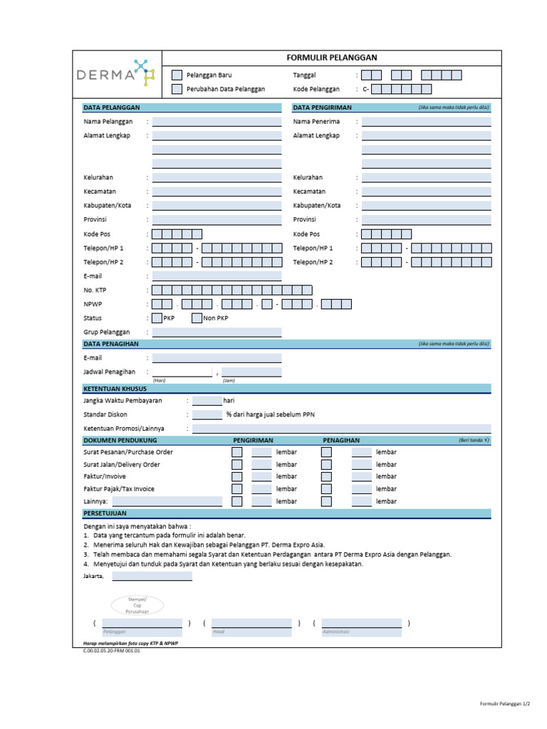 Formulir Pelanggan Dan S&K Perdagangan Final | PDF