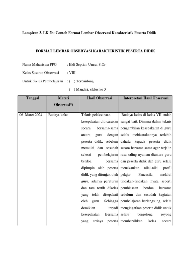 TOPIK 4. PPL - LK 2b - Siklus 3 - Lembar Observasi Karakteristik ...