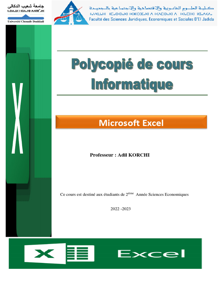 Polycopié Informatique EXCEL | PDF | Microsoft Excel | Feuille de calcul