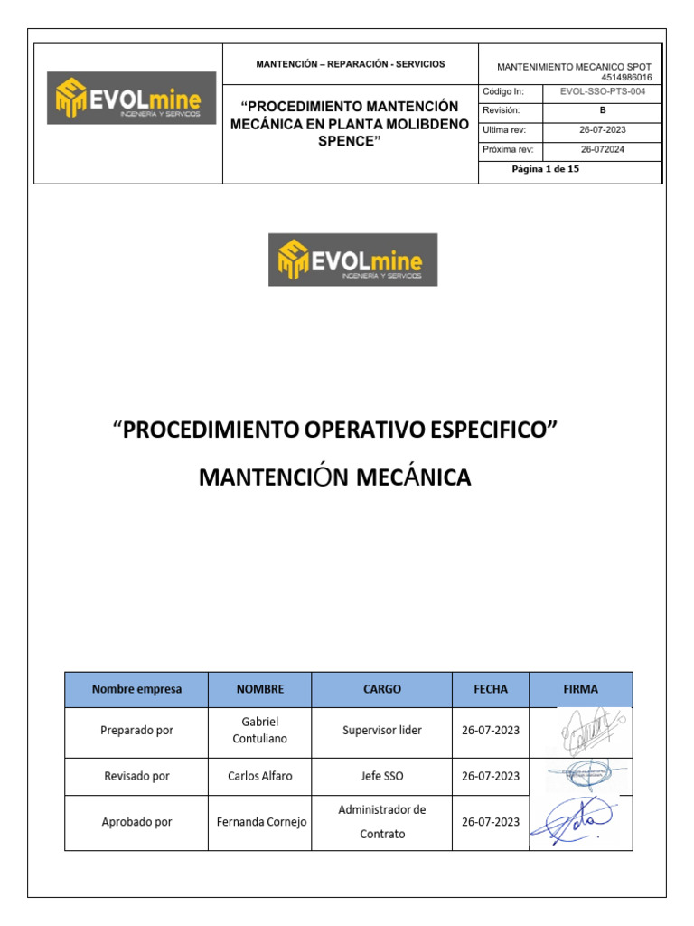 1.procedimiento Mantención Mecánica | PDF