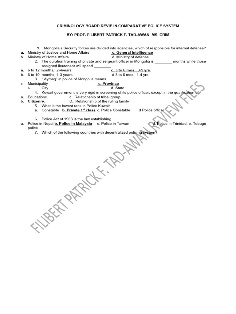 Comparative Police Mock Board | PDF | Police | Constable