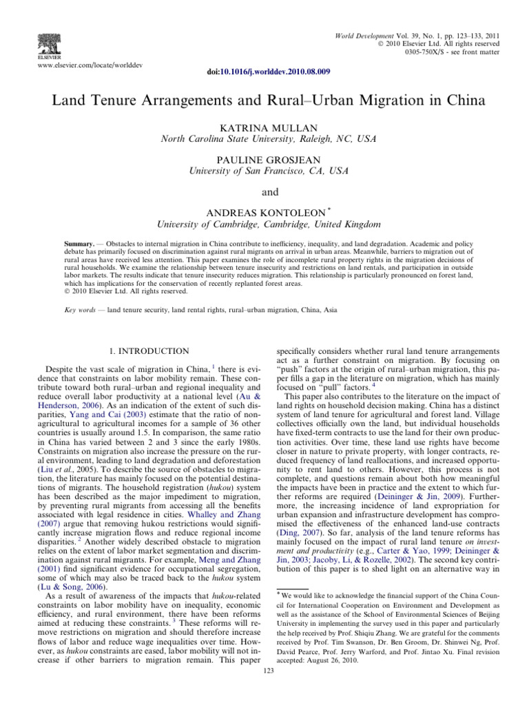 Land Tenure Arrangements and Rural Urban | PDF | Human Migration ...