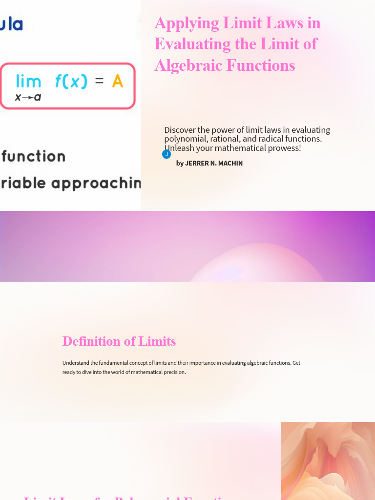 Q3 Week 1 Applying Limit Laws in Evaluating The Limit of Algebraic Functions | PDF | Function ...