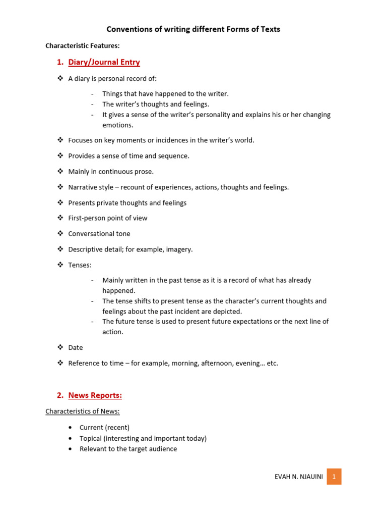 Conventions of Writing Different Forms of Texts - Evah Njauini | PDF ...