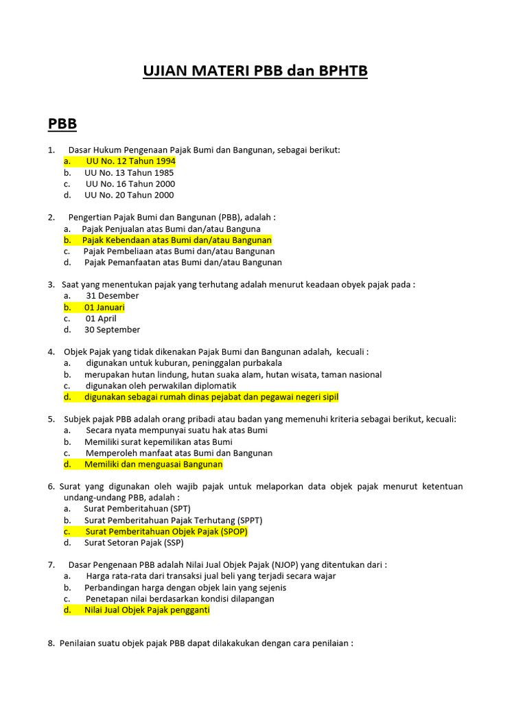 Ujian PBB BPHTB | PDF | Pengelolaan Keuangan & Uang