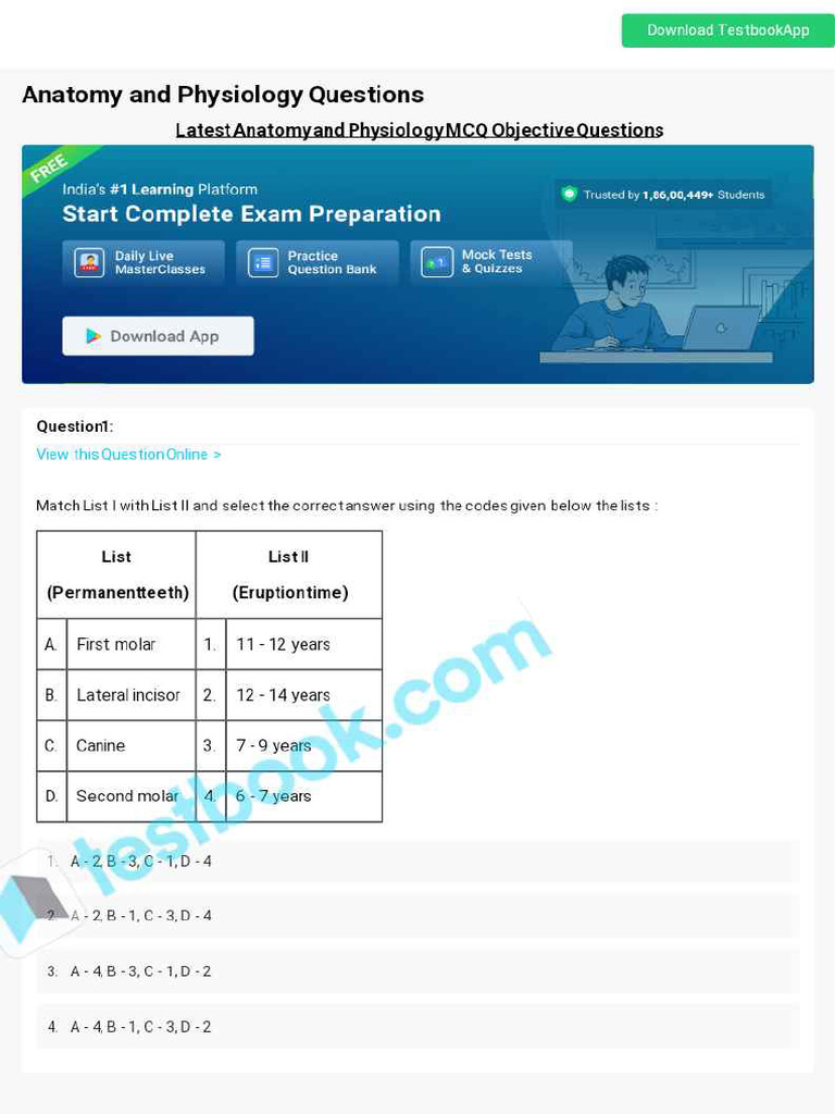 MCQ On Anatomy and Physiology | PDF