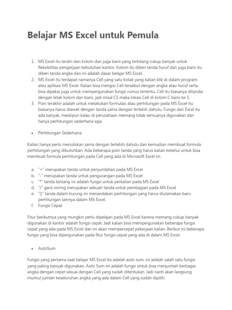 Belajar MS Excel Untuk Pemula | PDF | Karier & Perkembangan